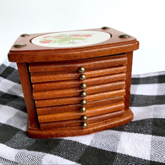 Vintage | Dining | Vintage Wooden Coaster Set With Caddy | Poshmark